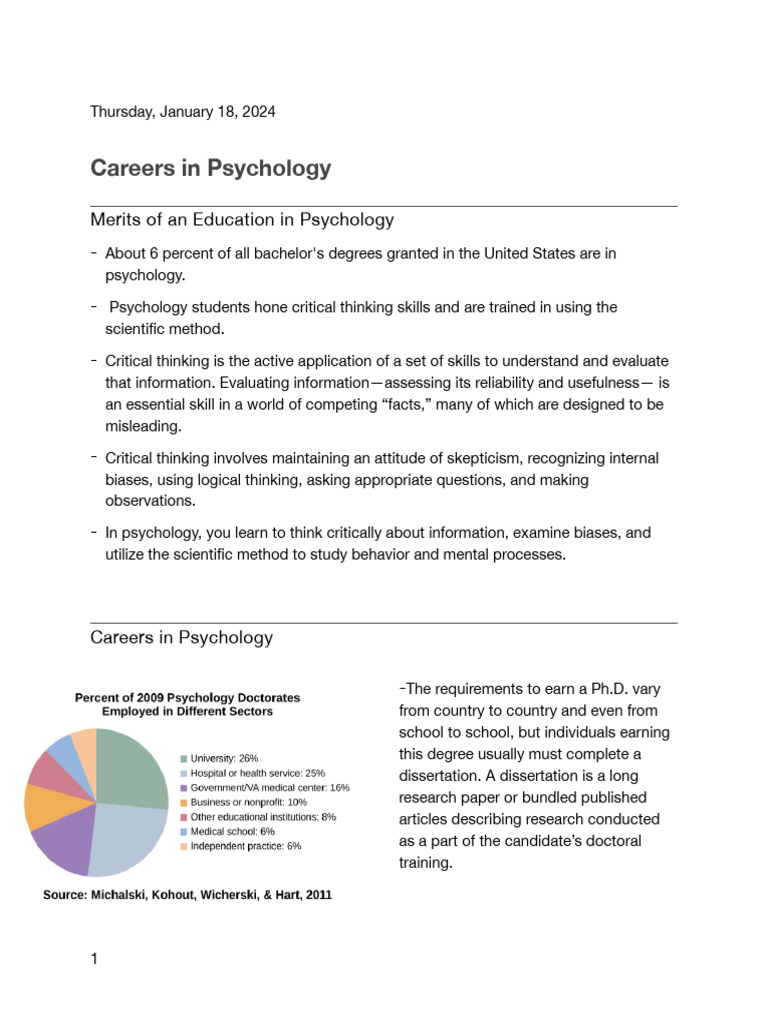 Careers in Psychology PDF | PDF | Psychologist | Critical Thinking