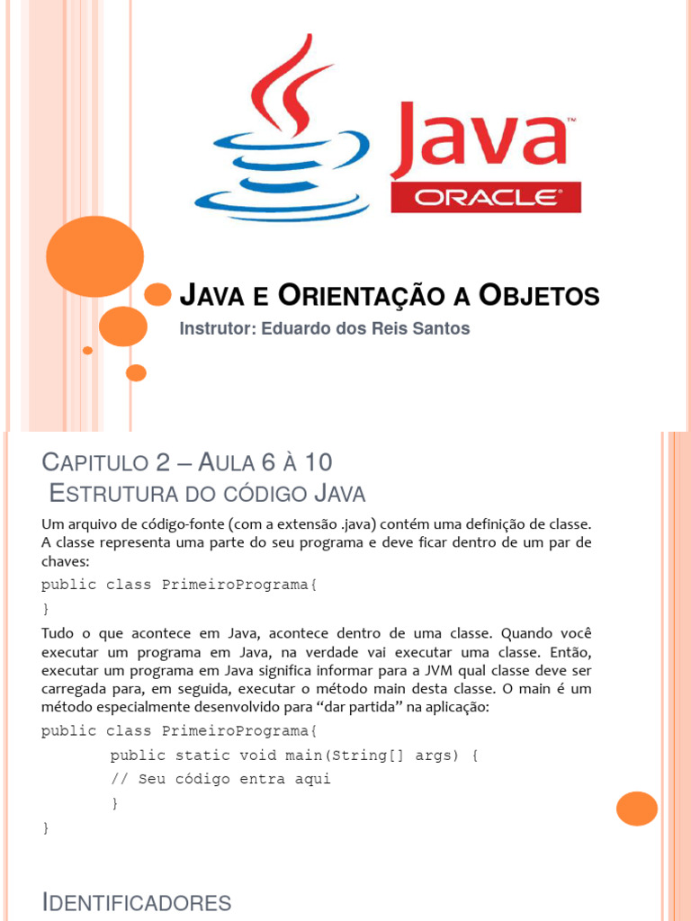 Aula 2-6 A 2-10 - Estrutura Do Código Java | PDF | Classe (programação ...