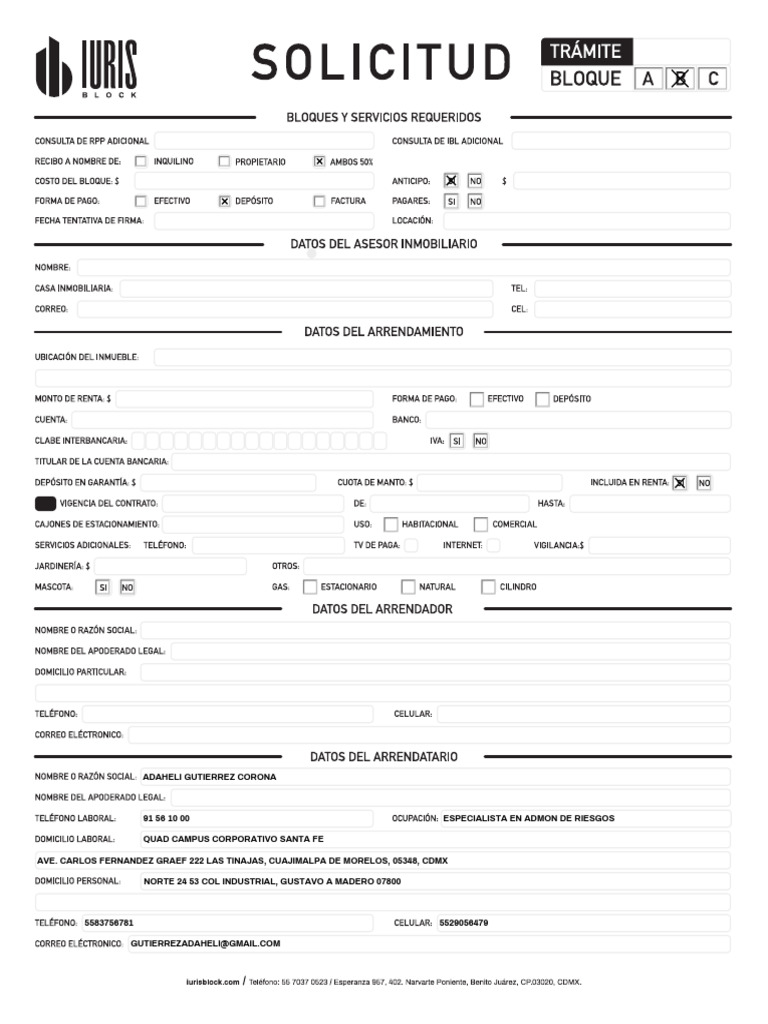 Solicitud Iuris Block | PDF