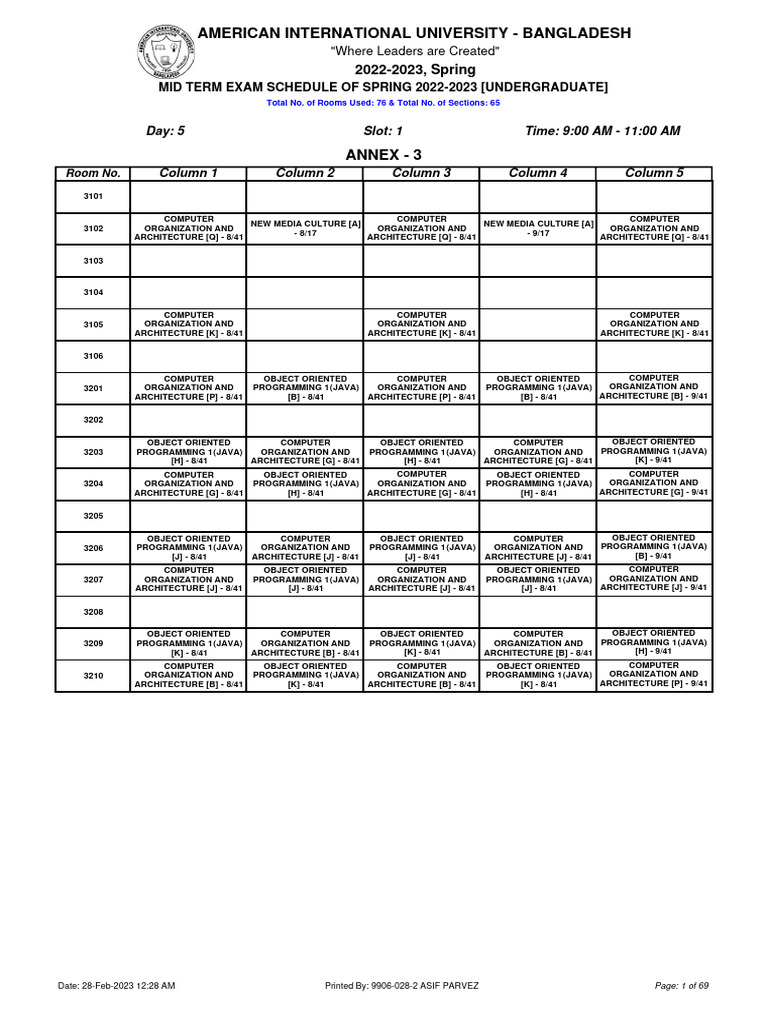 AIUB Spring 2023 Midterm Schedule | PDF | Computer Programming | Java (Programming Language)