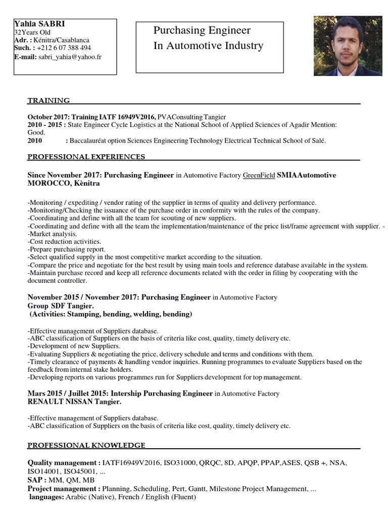 CV SABRI YAHIA Purchasing PSA | PDF | Supply Chain | Project Management