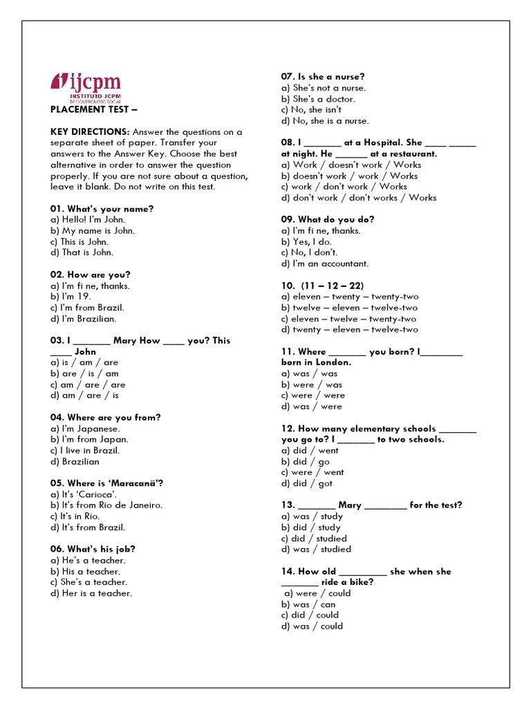 ENG 2023.1 - Placement Test 1 | PDF