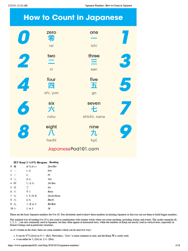 Japanese Numbers - How To Count in Japanese | PDF | Japanese Language ...