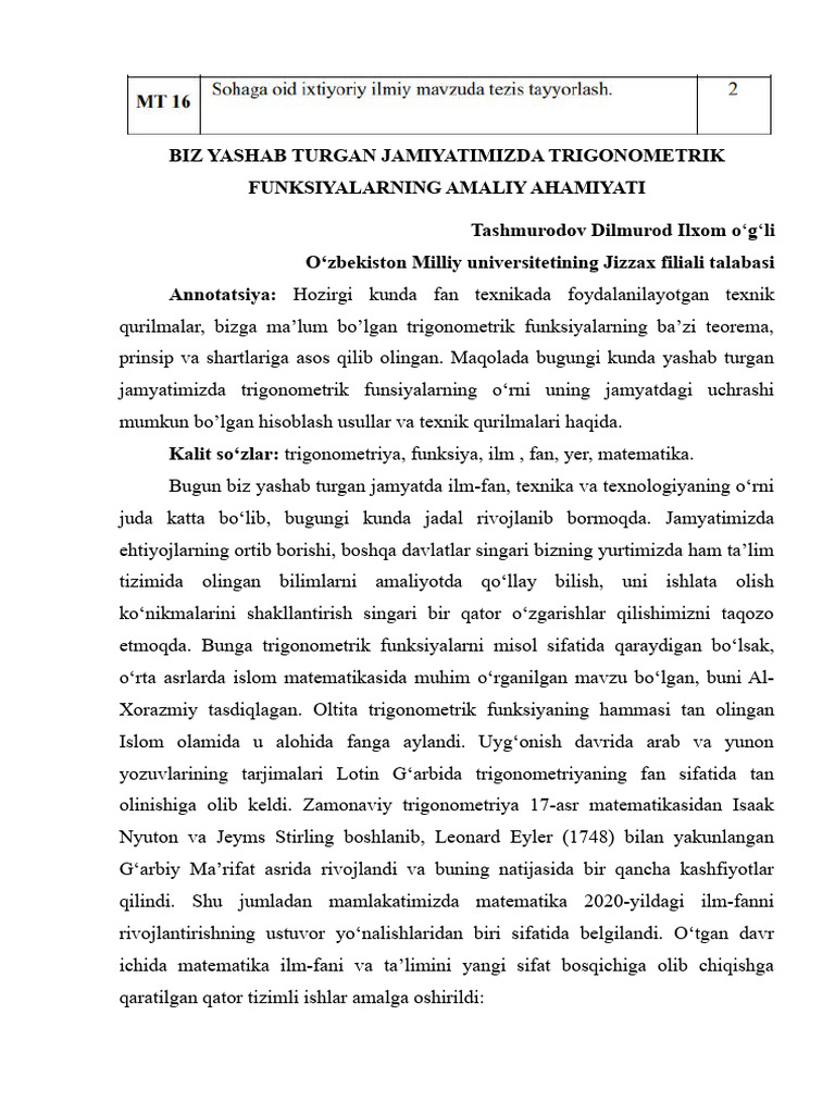 Trigonometrik Funksiyalar | PDF