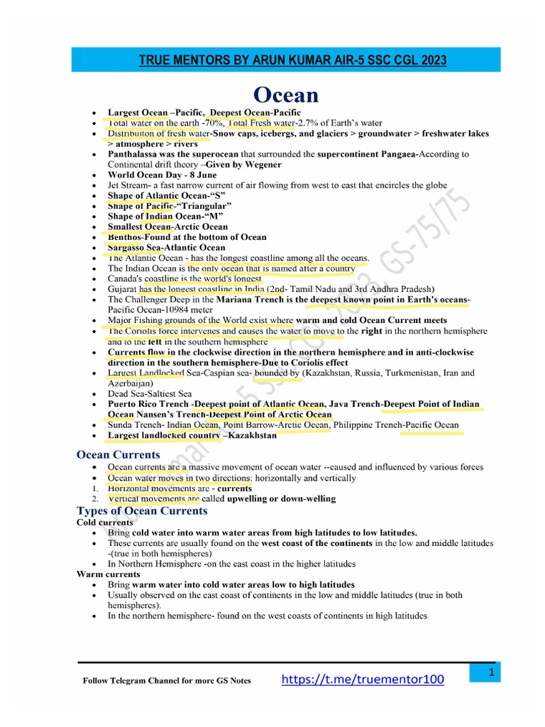 Ocean Notes by Arun Kumar AIR-5 | PDF