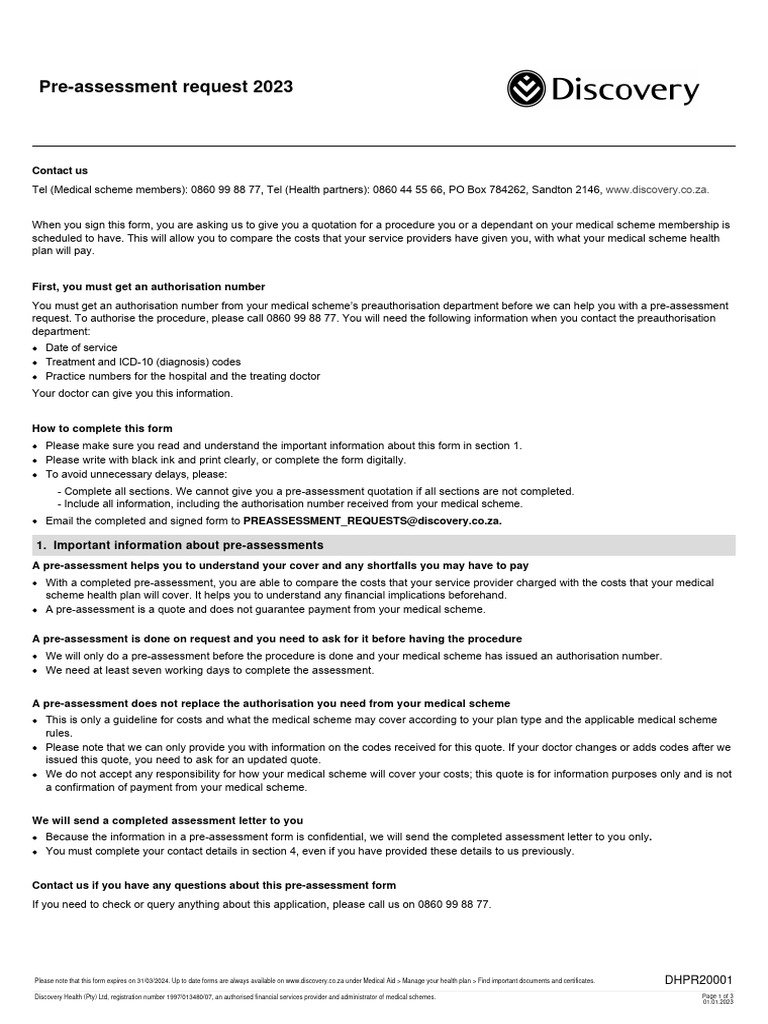 Pre Assessment Request | PDF | Health Care | Identity Document
