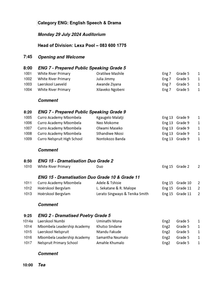 English Speech Drama Programme 2024 | PDF