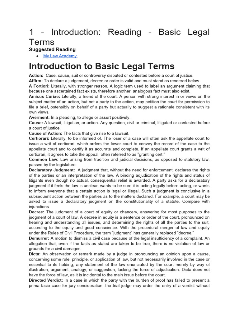 Basic Legal Terms for Law Students | PDF | United States Courts Of ...