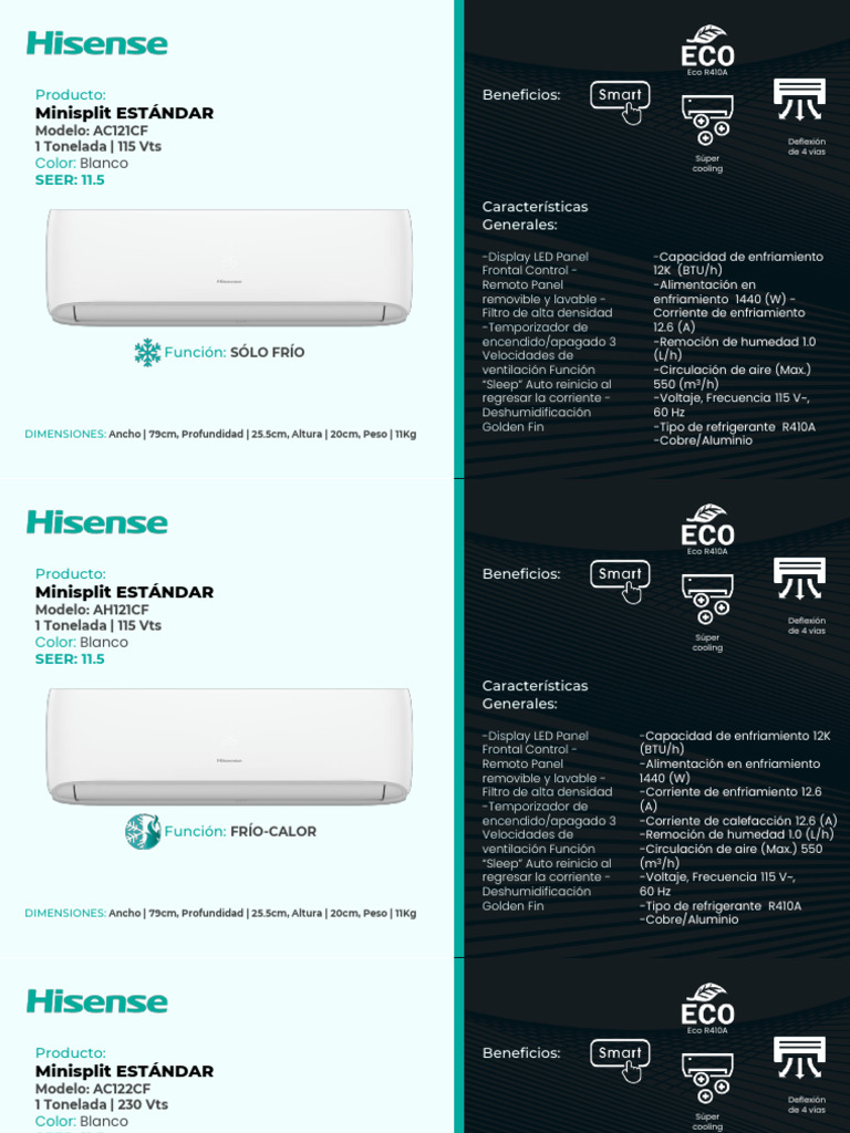 HISENSE - Fichas Tecnicas AC 2023 v3 | PDF | Diodo emisor de luz | Edificio sustentable