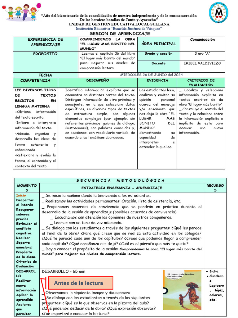 Sesion de Comunicacion Plan Lector 26 de Junio | PDF | Comprensión lectora | Aprendizaje
