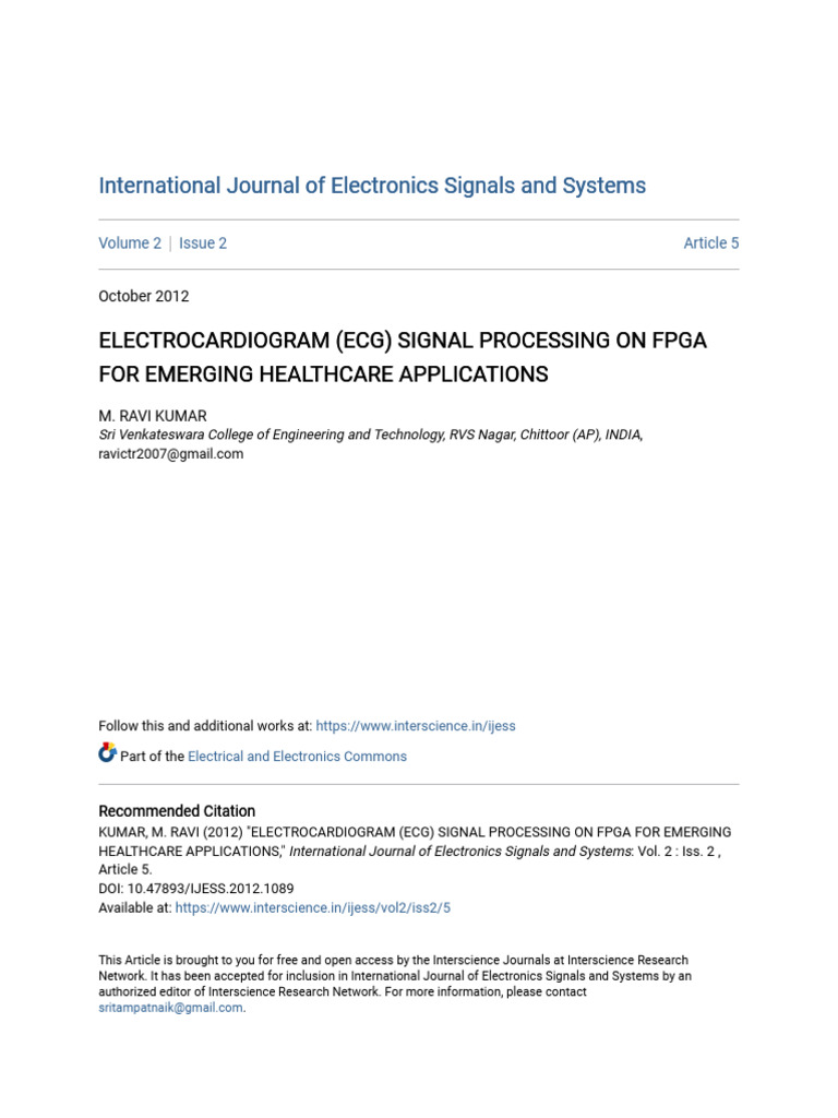 Electrocardiogram (Ecg) Signal Processing On Fpga For Emerging He | PDF | Wavelet ...