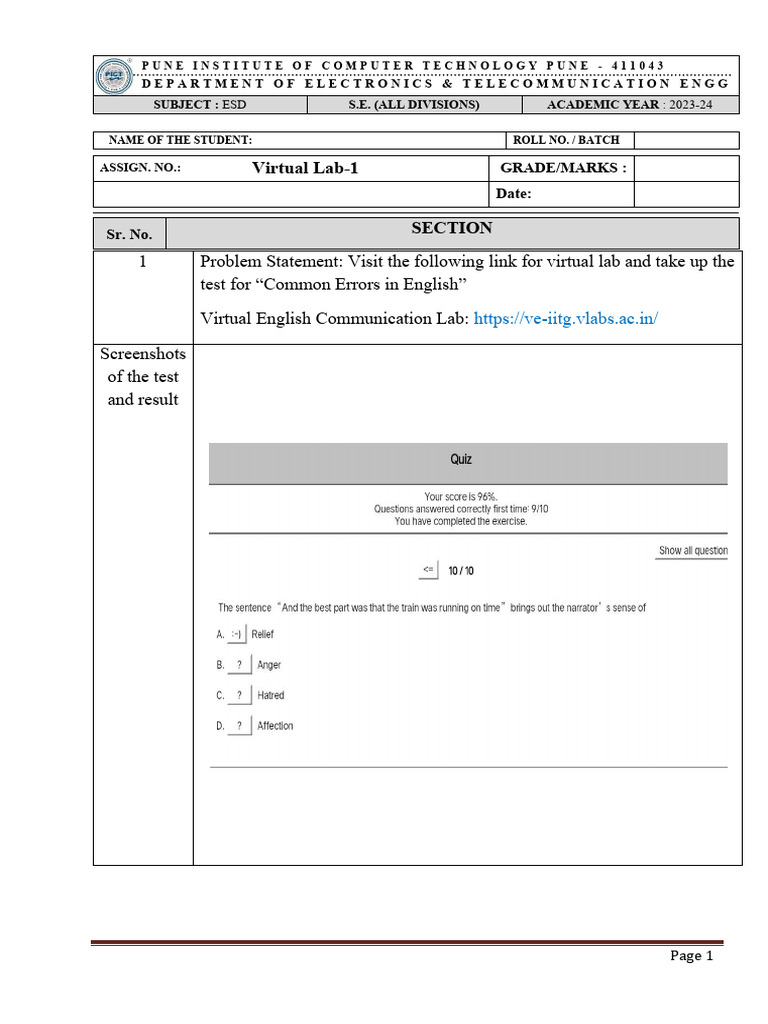 Asgn - Virtual Lab-1 | PDF