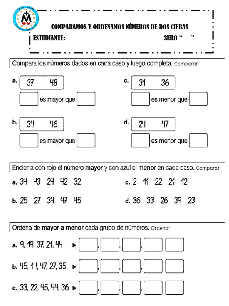 Ficha Comparamos y Ordenamos Numeros de Dos Cifras I | PDF | Finanzas y ...