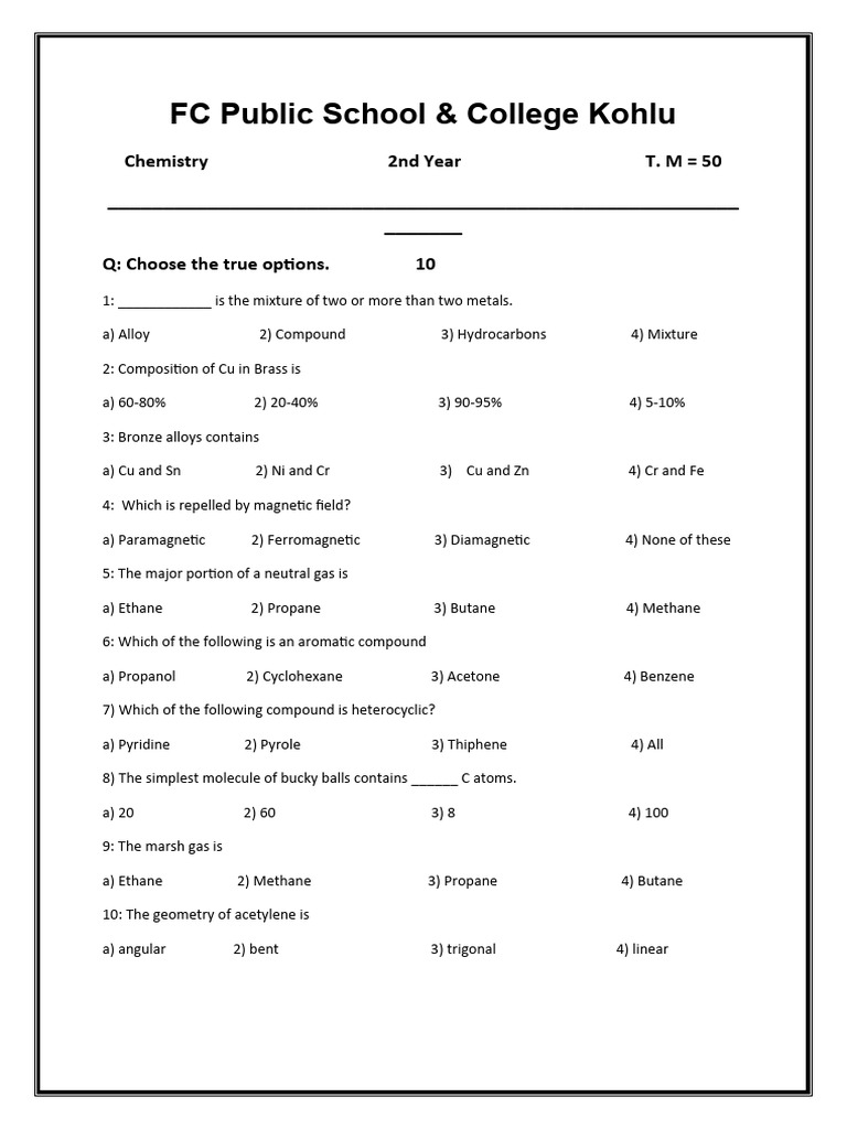Chemistry 2nd year paper | PDF | Chemical Compounds | Chemical Reactions