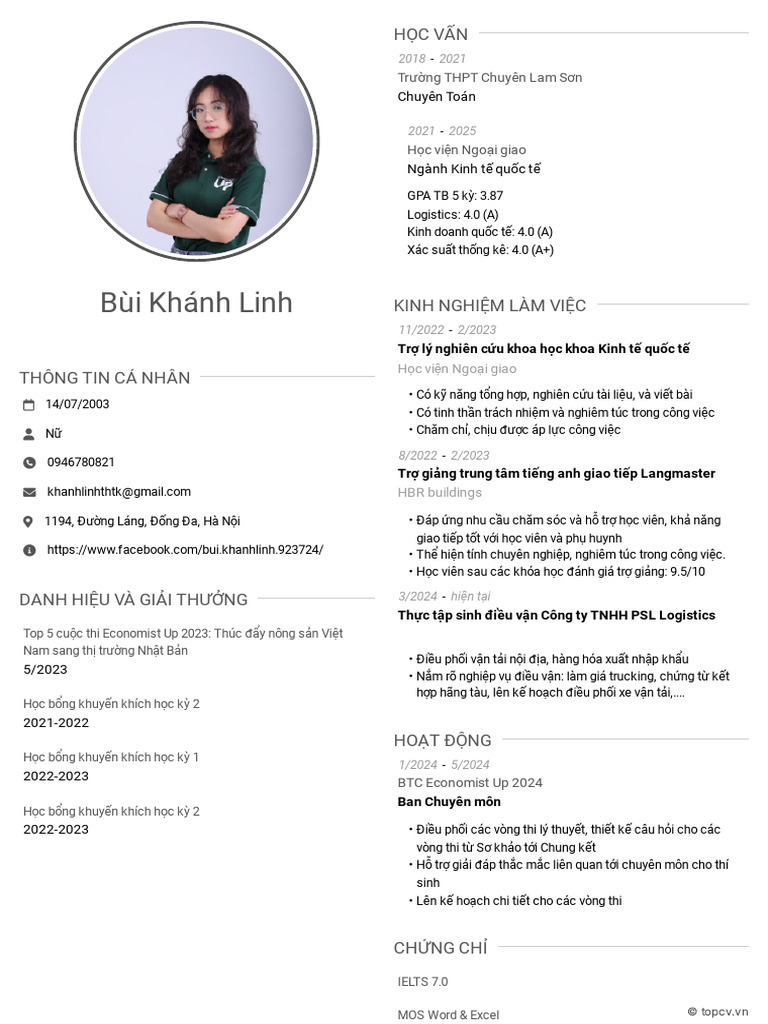CV Bùi Khánh Linh | PDF