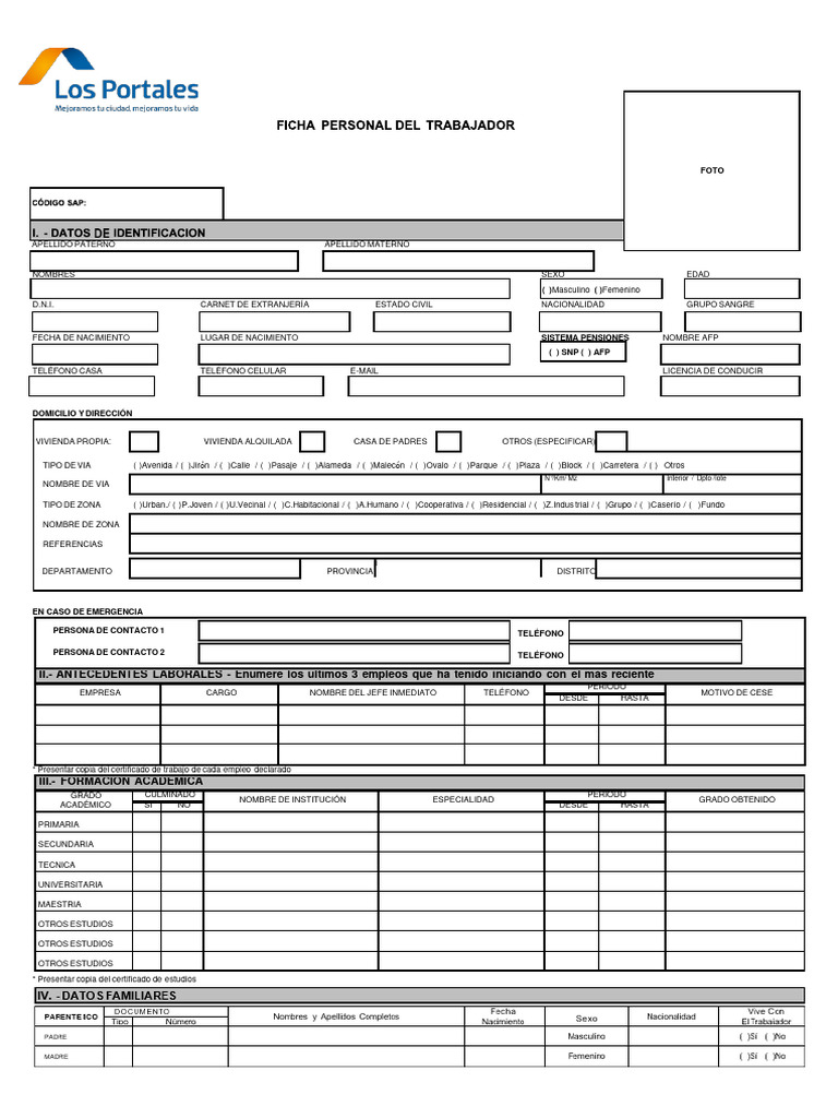 Ficha de Trabajador LPSA | PDF