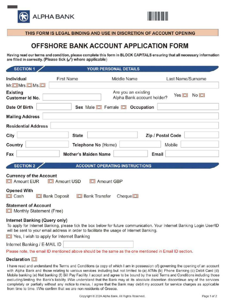 Offshore Account Application Form | PDF