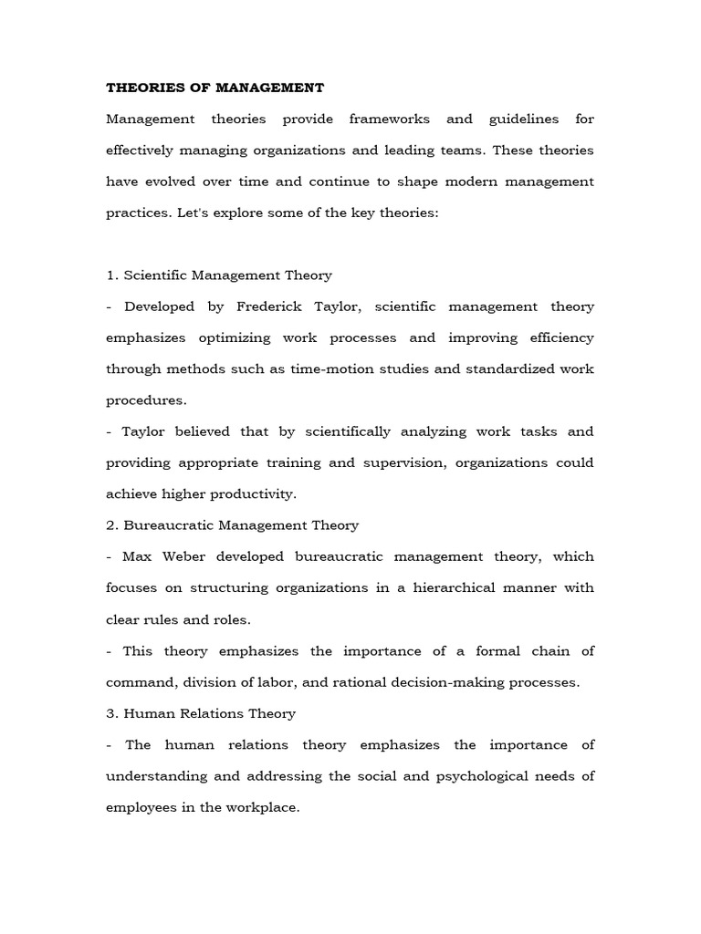 FOURTEEN Theories of Management | PDF | Leadership | Transformational ...
