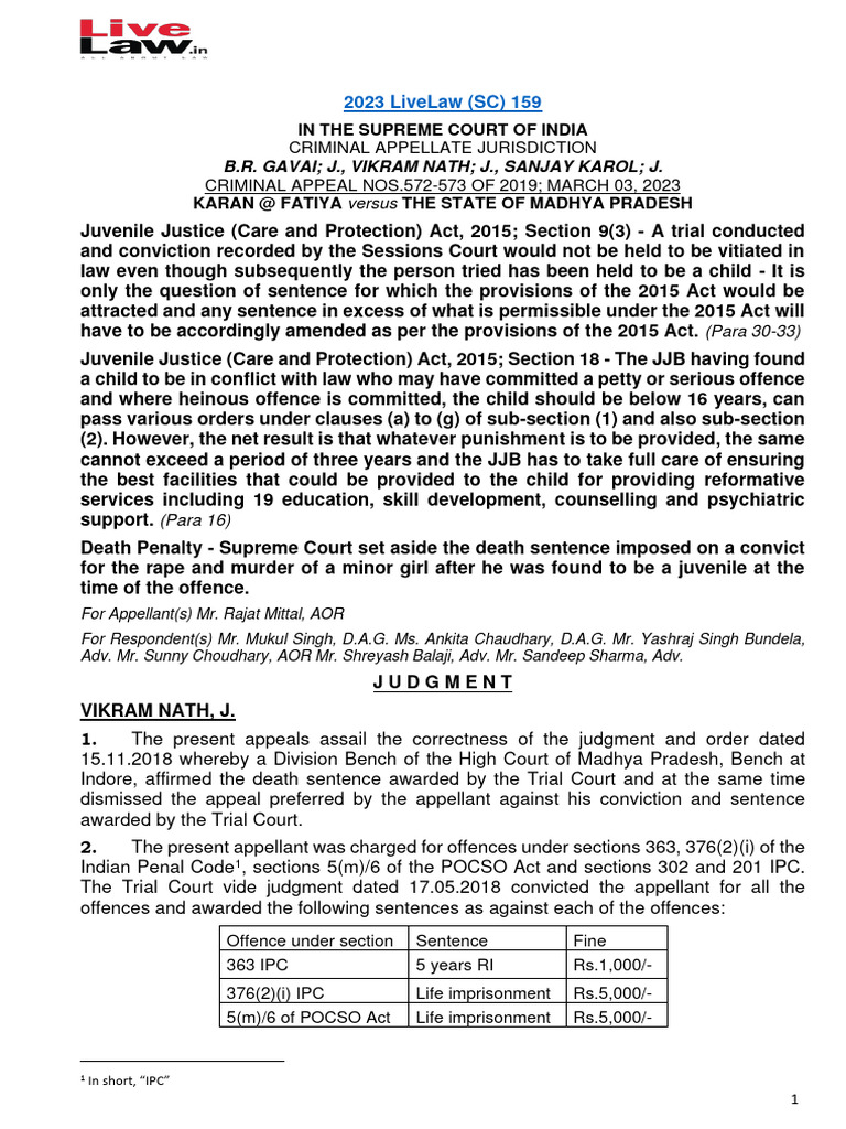 159 Karan Fatiya V State of Madhya Pradesh 3 Mar 2023 462169 | PDF | Judgment (Law) | Appeal