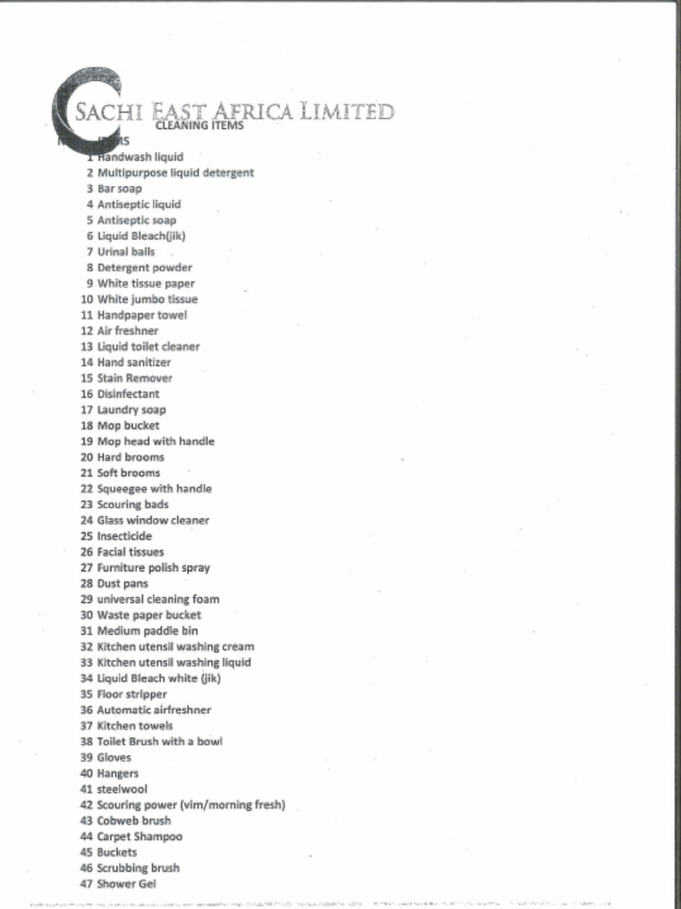 Cleaning Items | PDF