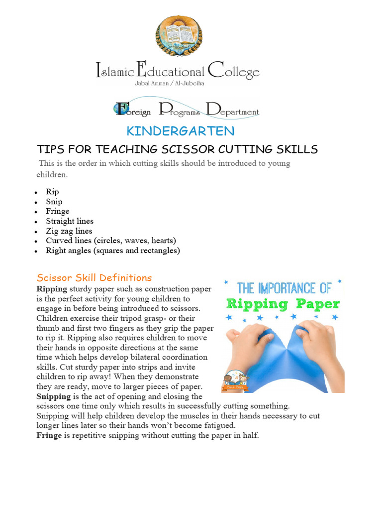 Tips For Teaching Scissor Cutting Skills | PDF | Scissors | Hand