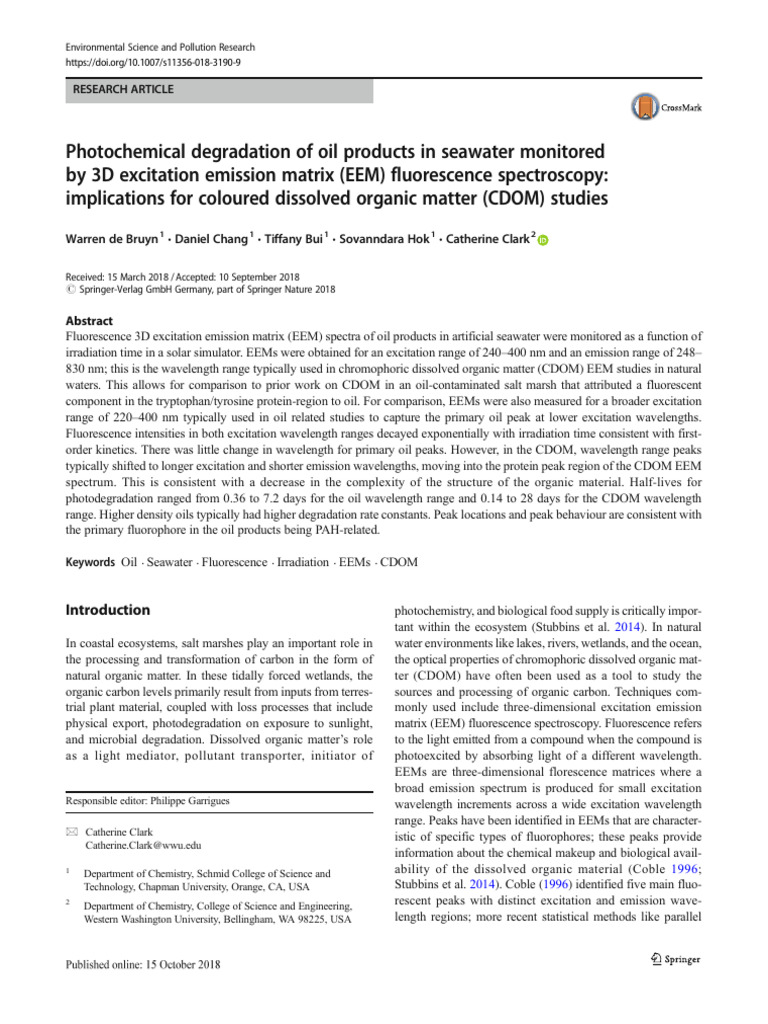 2018 Photochemical Degradation of Oil Products in Seawater Monitored by ...