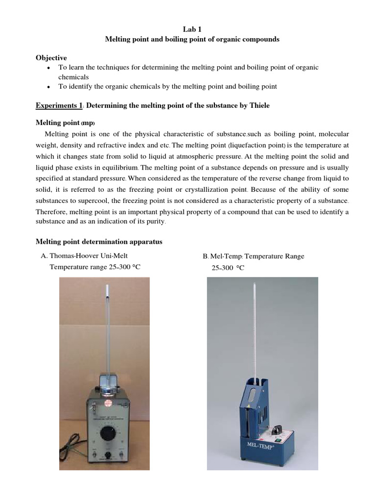 Manual Lab 1 Melting Point and Boiling Point SCI02 1106 | PDF | Melting ...