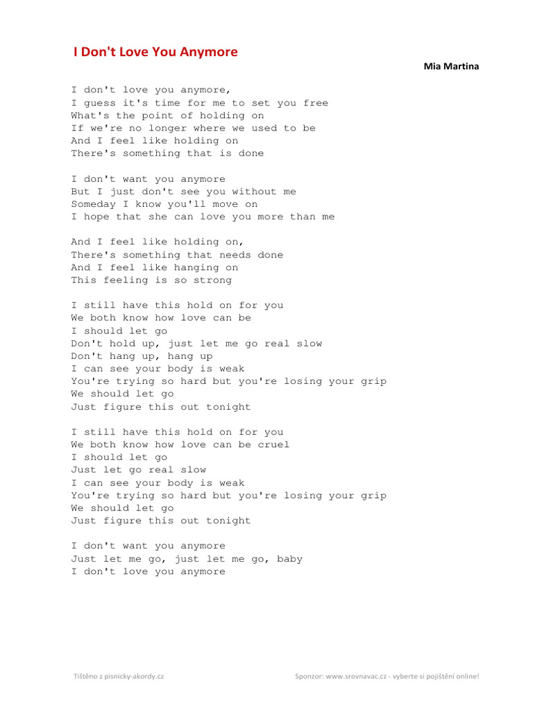 I Don't Love You Anymore Lyrics | PDF
