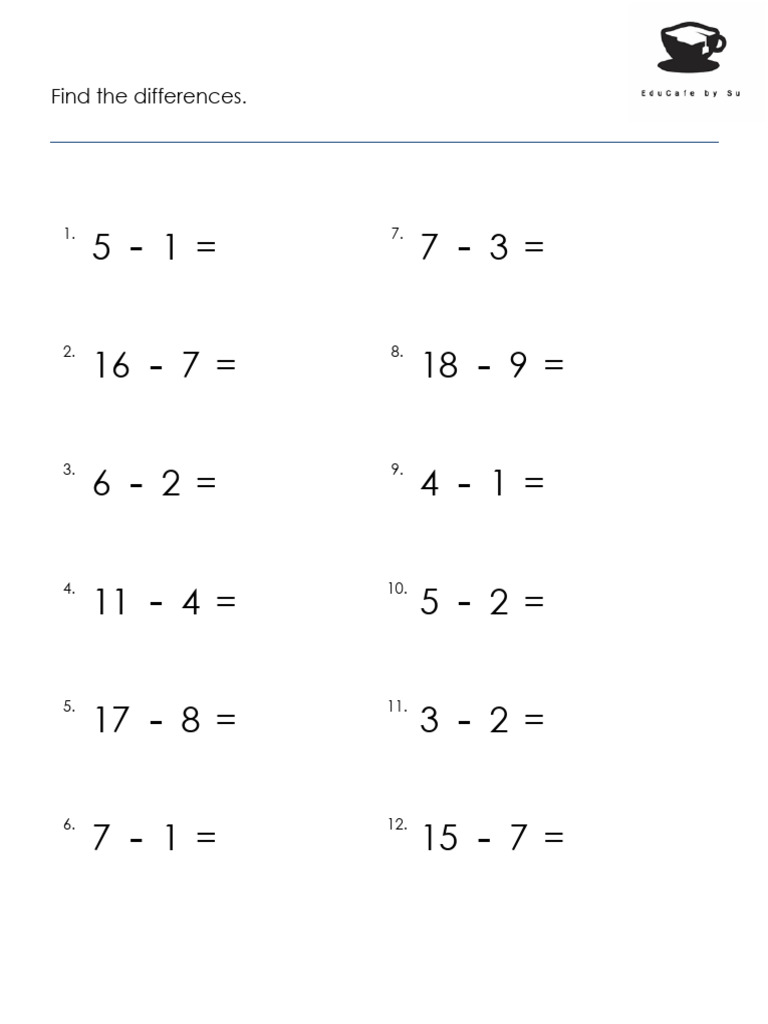 P-1 Subtraction within 20 | PDF