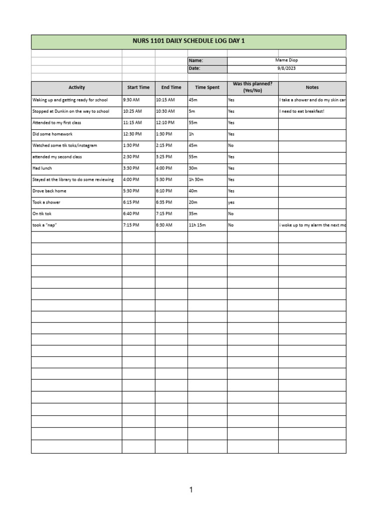 Module 4 Pre-Work - Daily Schedule Log-1 | PDF