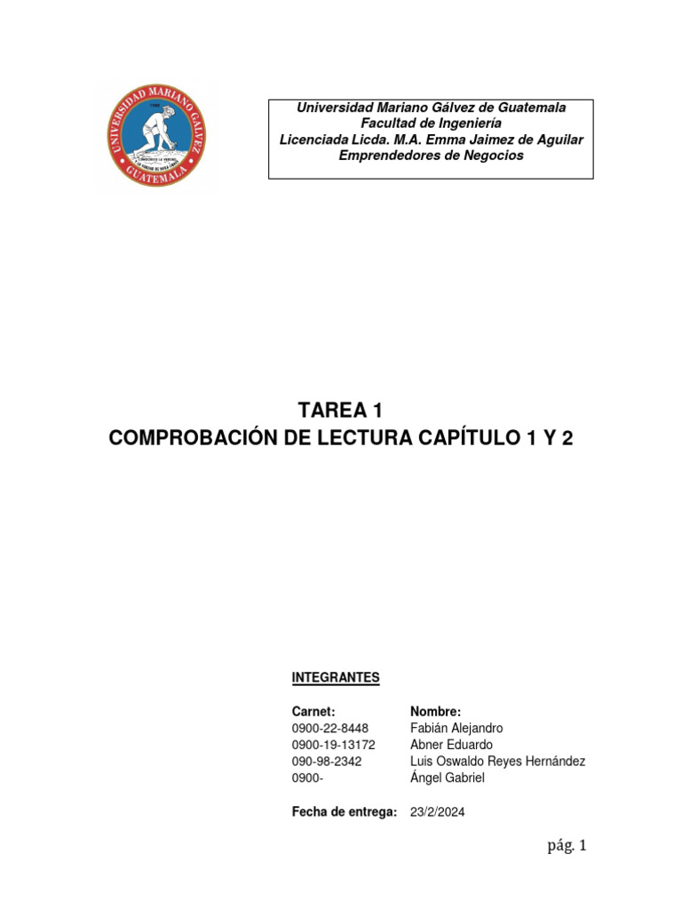 TAREA 1 - Comprobación de lectura capítulo 1 y 2 | PDF | Iniciativa ...