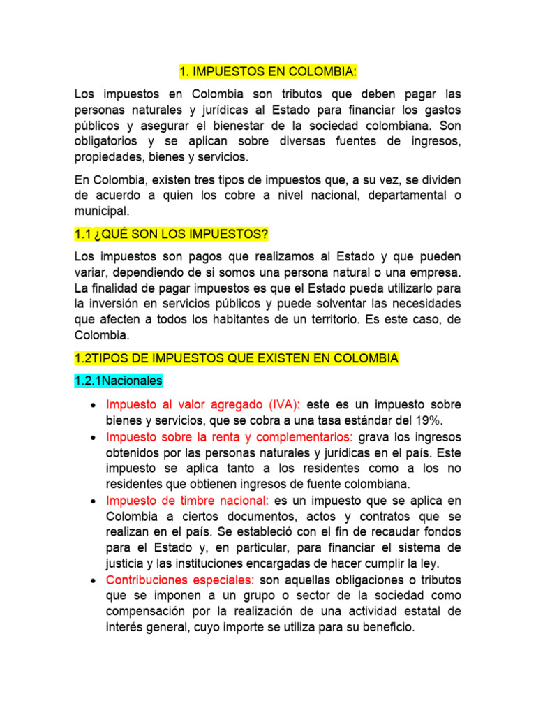 Impuestos en Colombia | PDF | Impuestos | Colombia