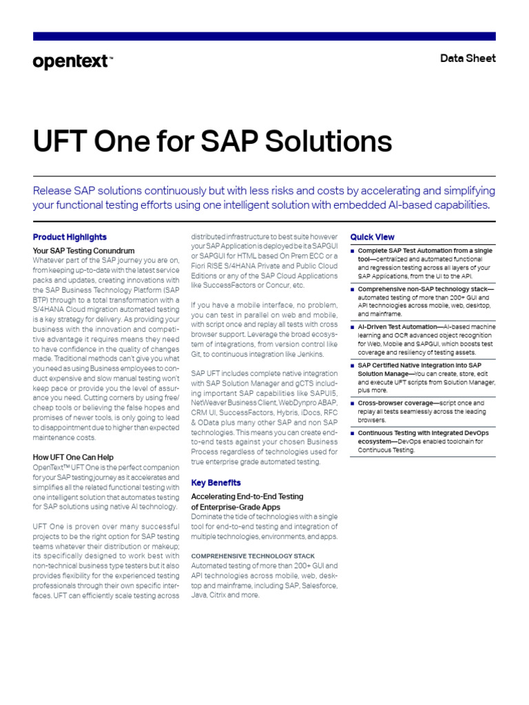 Uft One For Sap Solutions Ds en | PDF | Cloud Computing | Application ...