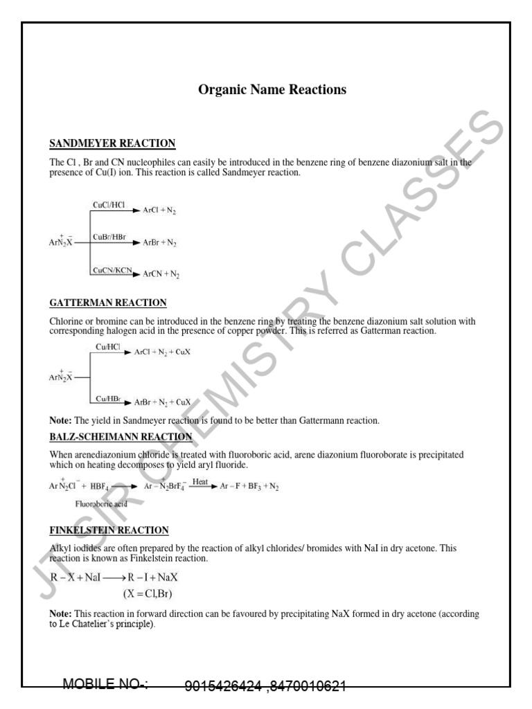 Organic Name Reactions Explained | PDF | Amine | Aldehyde