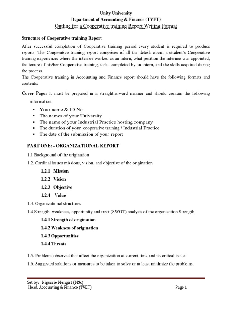 Cooperative Training Report Writing Format | PDF | Swot Analysis ...