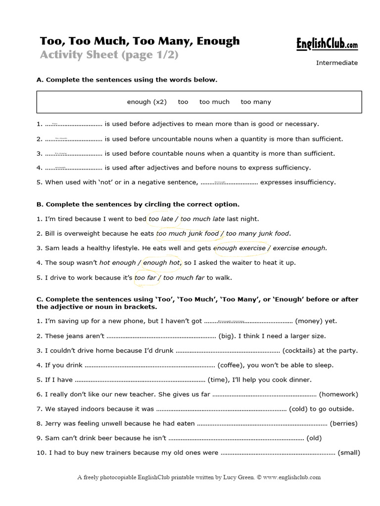 Too Much Many Enough Activity | PDF | Noun | Linguistic Typology