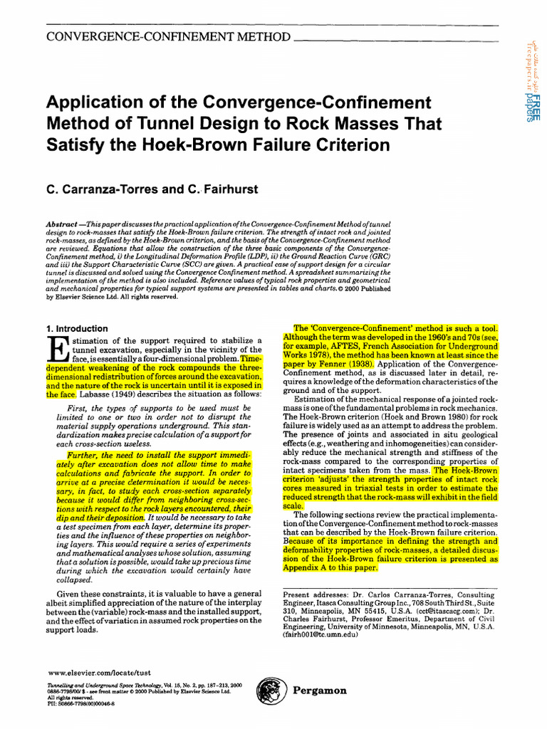 2000 - Application of The Convergence Confinement Method | PDF ...