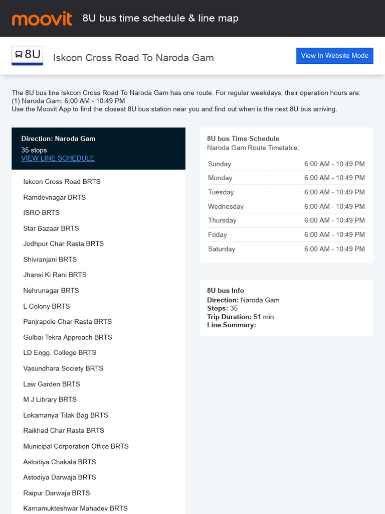 Iskcon Cross Road To Naroda Gam: 8U Bus Time Schedule & Line Map | PDF ...