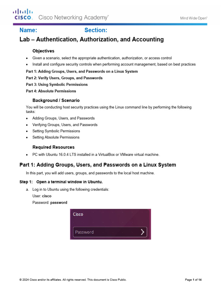 2.5.2.5 Lab - Authentication Authorization Accounting | PDF | Superuser | Sudo