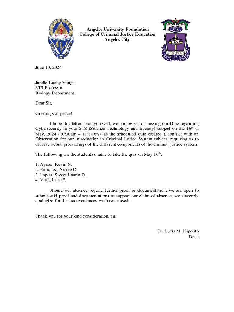Excused Letter for Sts | PDF