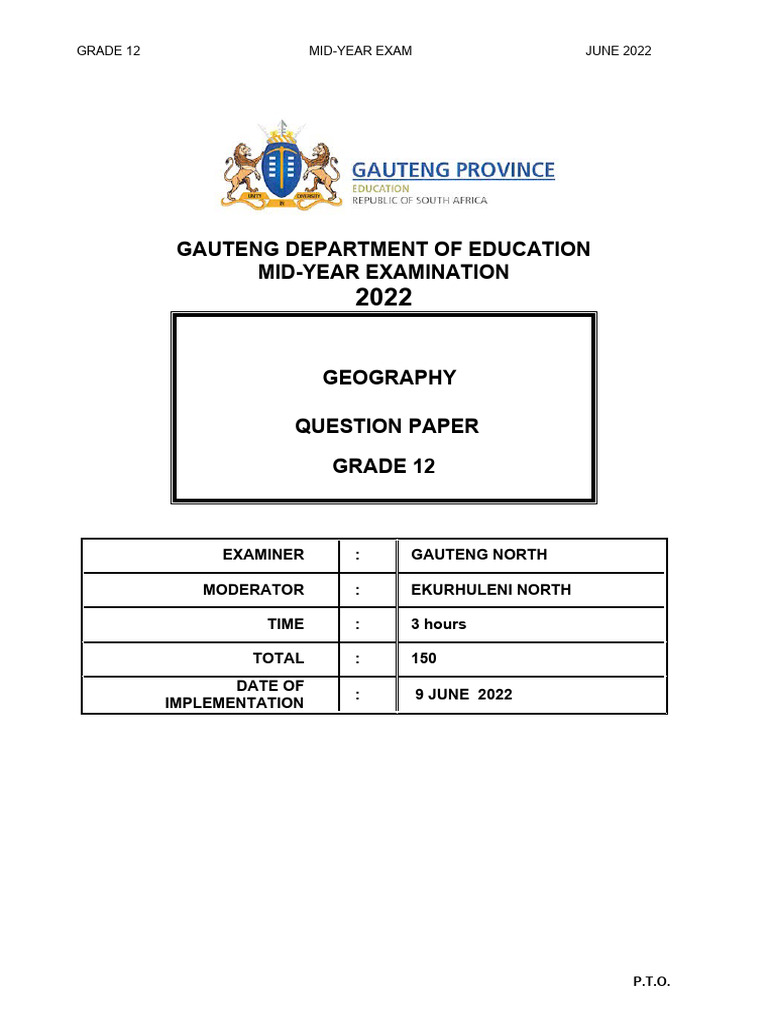 2022 Mid Year Exam Grade 12 Question Paper Phalaborwa XX | PDF | Meteorology | Earth Sciences