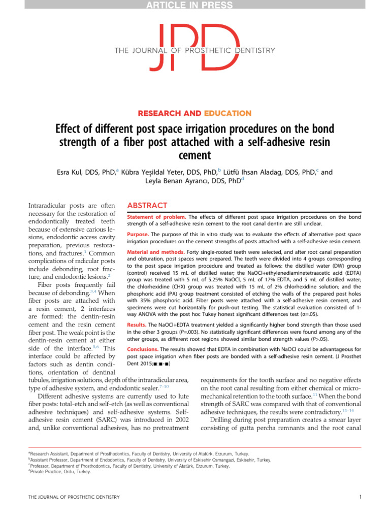 Effect of Different Post Space Irrigation Procedures On The Bond ...
