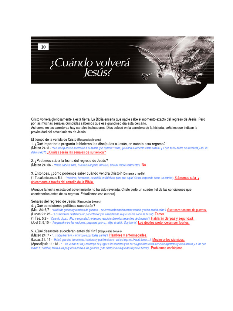Cuándo Volverá Jesús Pdf Segundo Advenimiento Jesús