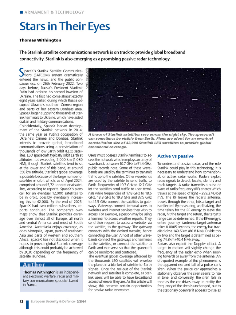 Starlink Signals as an RF Source for Passive Radar 1717609359 | PDF ...