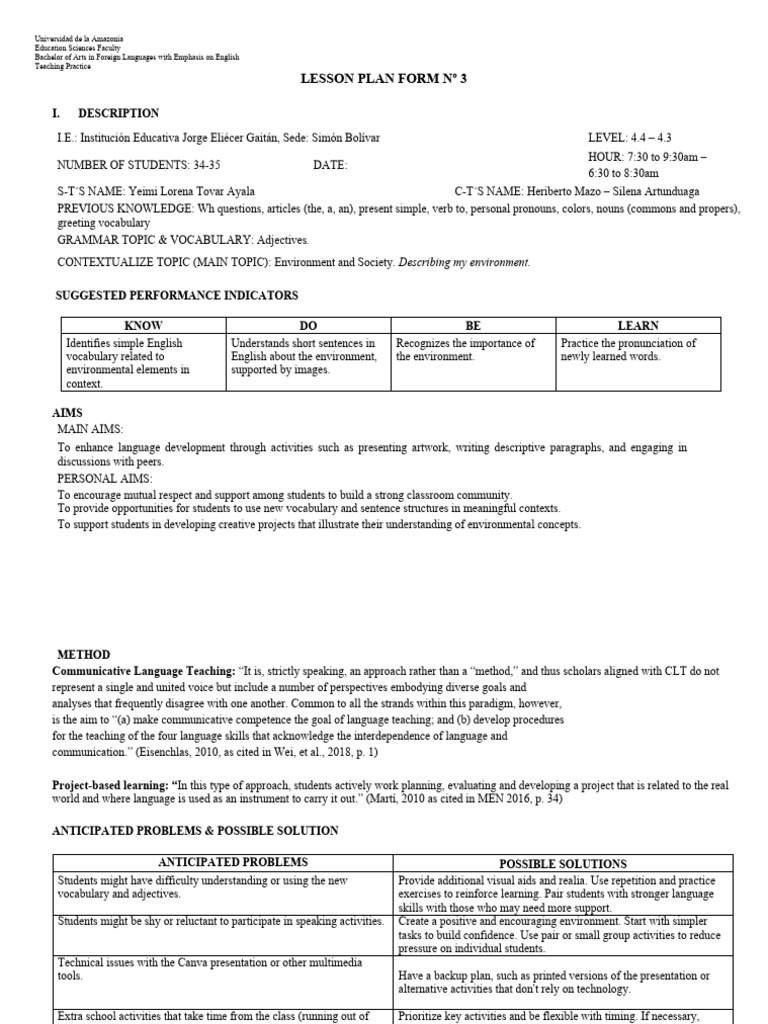 Tpi Lesson Plan Form Week-3 Lleei-I-2024 | PDF | English Language ...