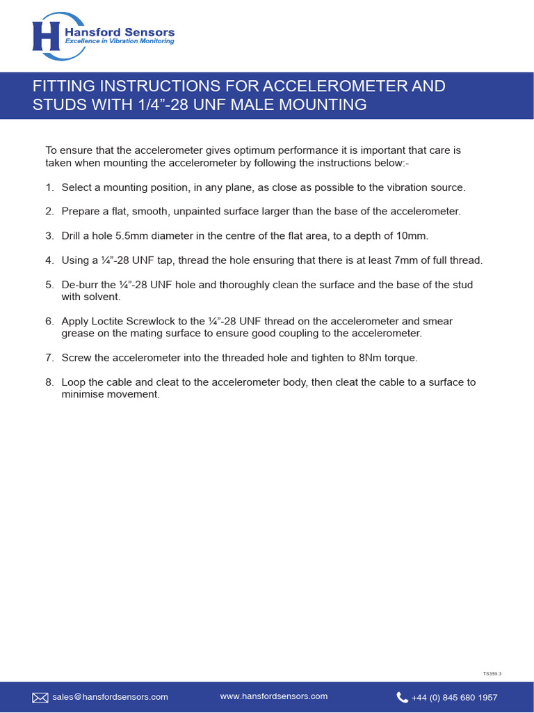 Accelerometer Mounting Instructions | PDF | Screw | Adhesive