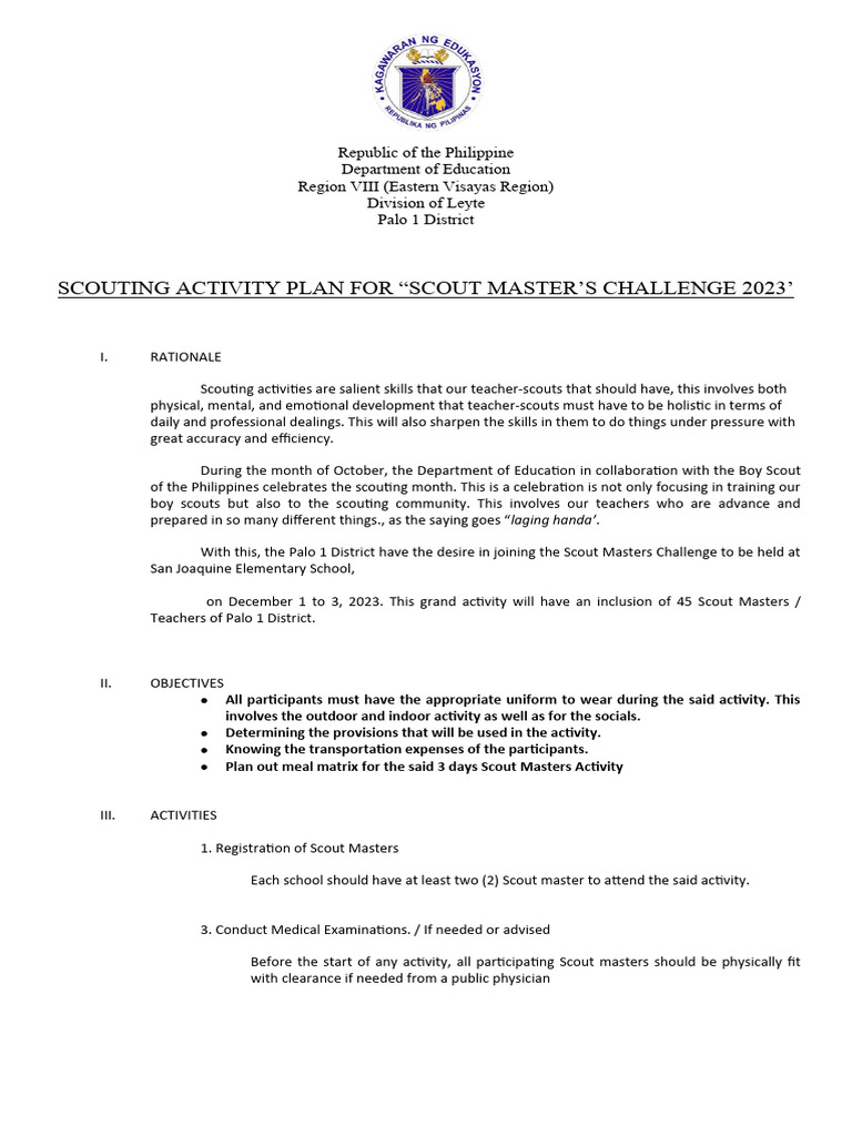 Scouting Activity Plan | PDF | Meal | Scouting