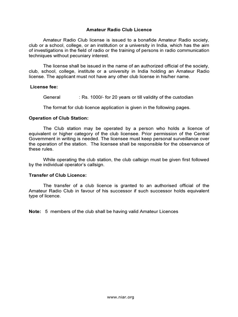 Application For Club Licence India | PDF | Amateur Radio | License