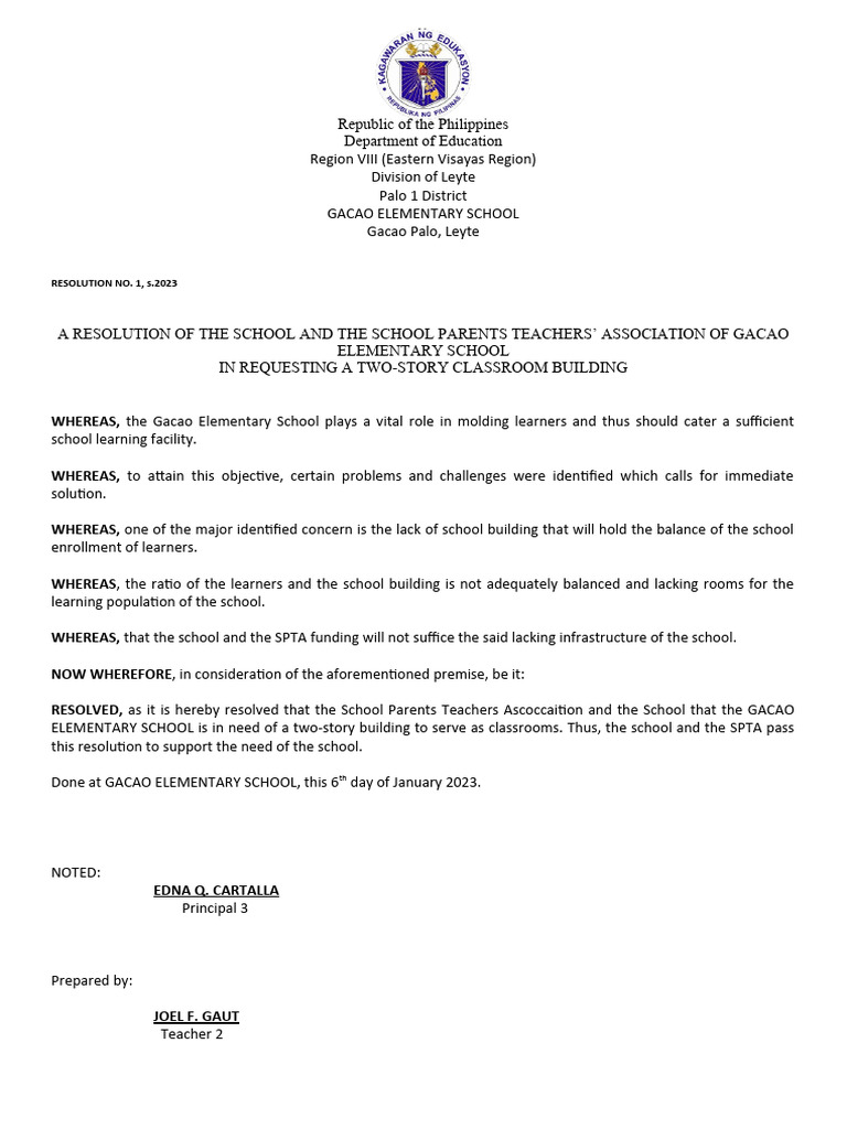 Gacao School Requests New Building | PDF | Wellness