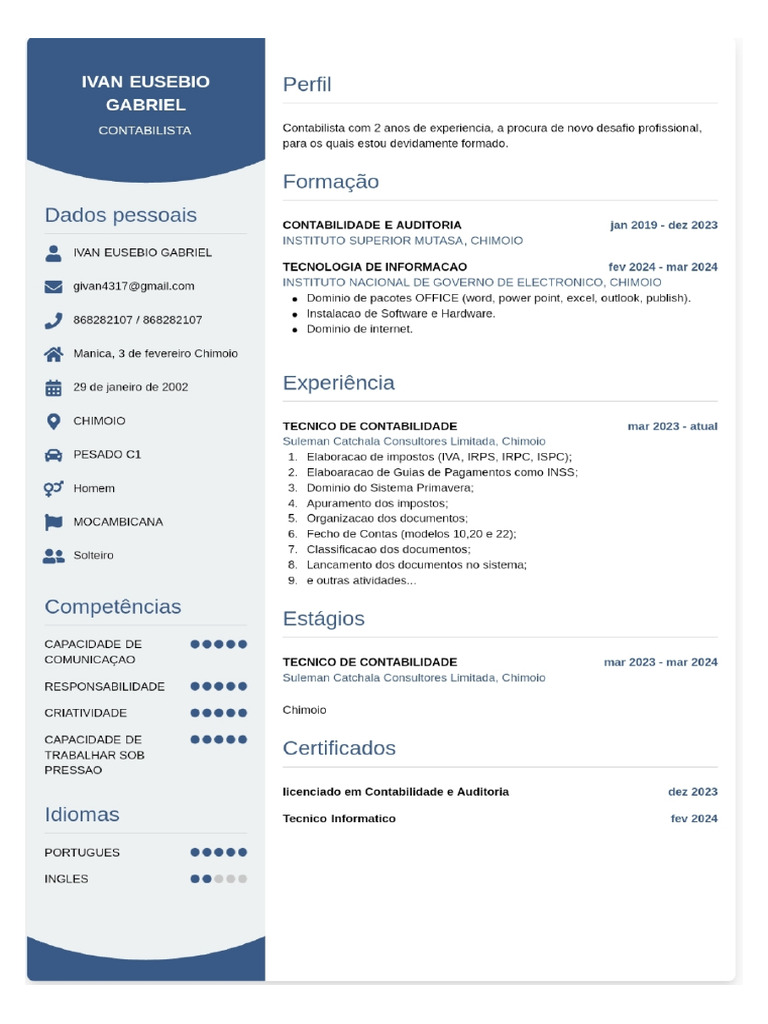 CV - Ivan Eusébio Gabriel | PDF